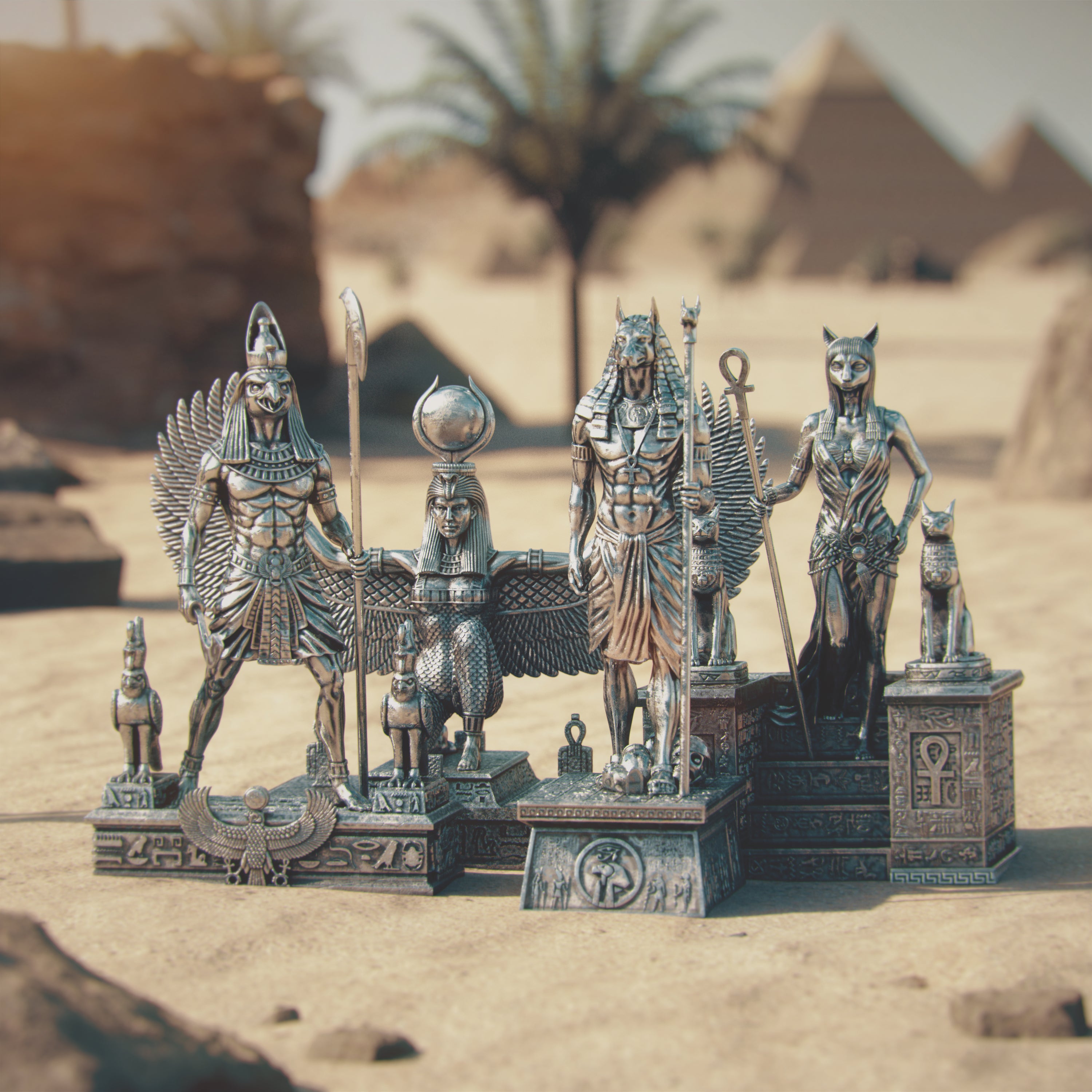 Gods of Ancient Egypt Silver Statues - Anubis, Horus, Bastet & Isis ...